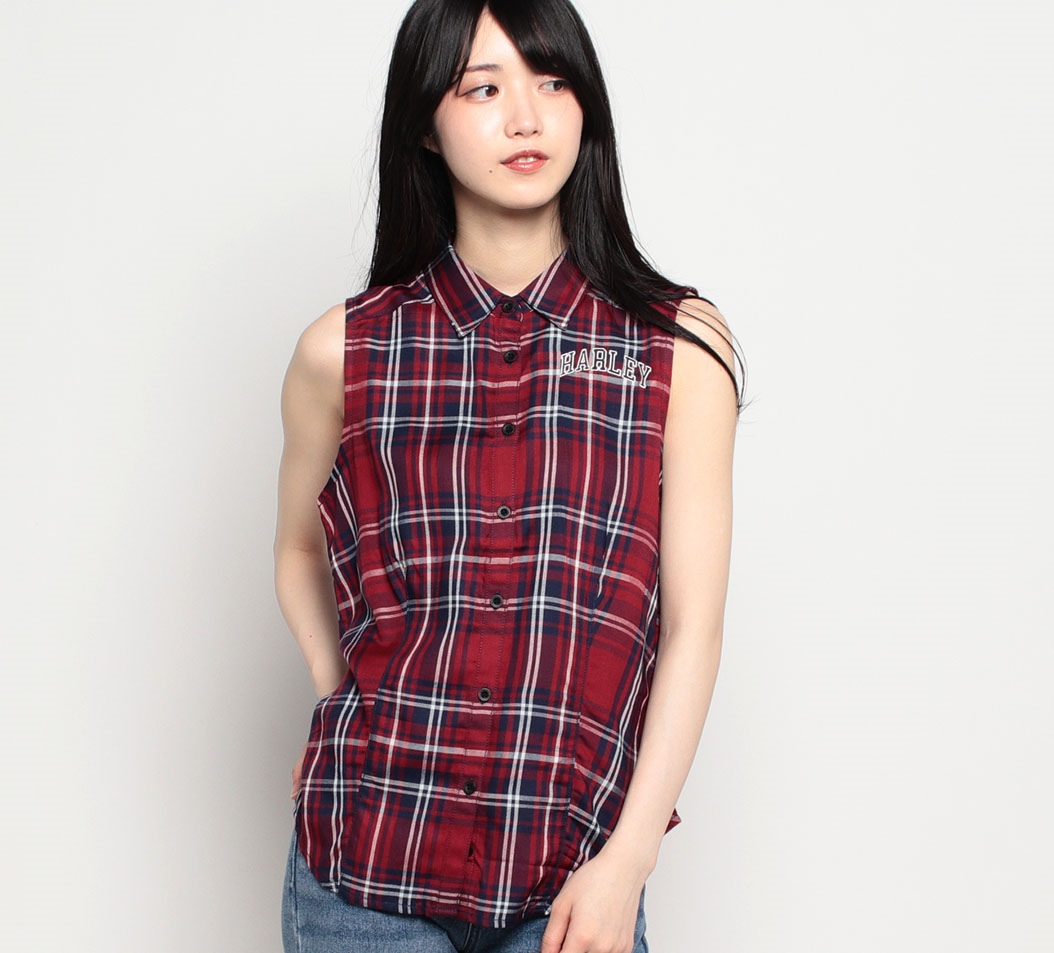 【Women's】フェイスノースリーブチェック柄シャツ｜ハーレーダビッドソン公式オンラインショップ