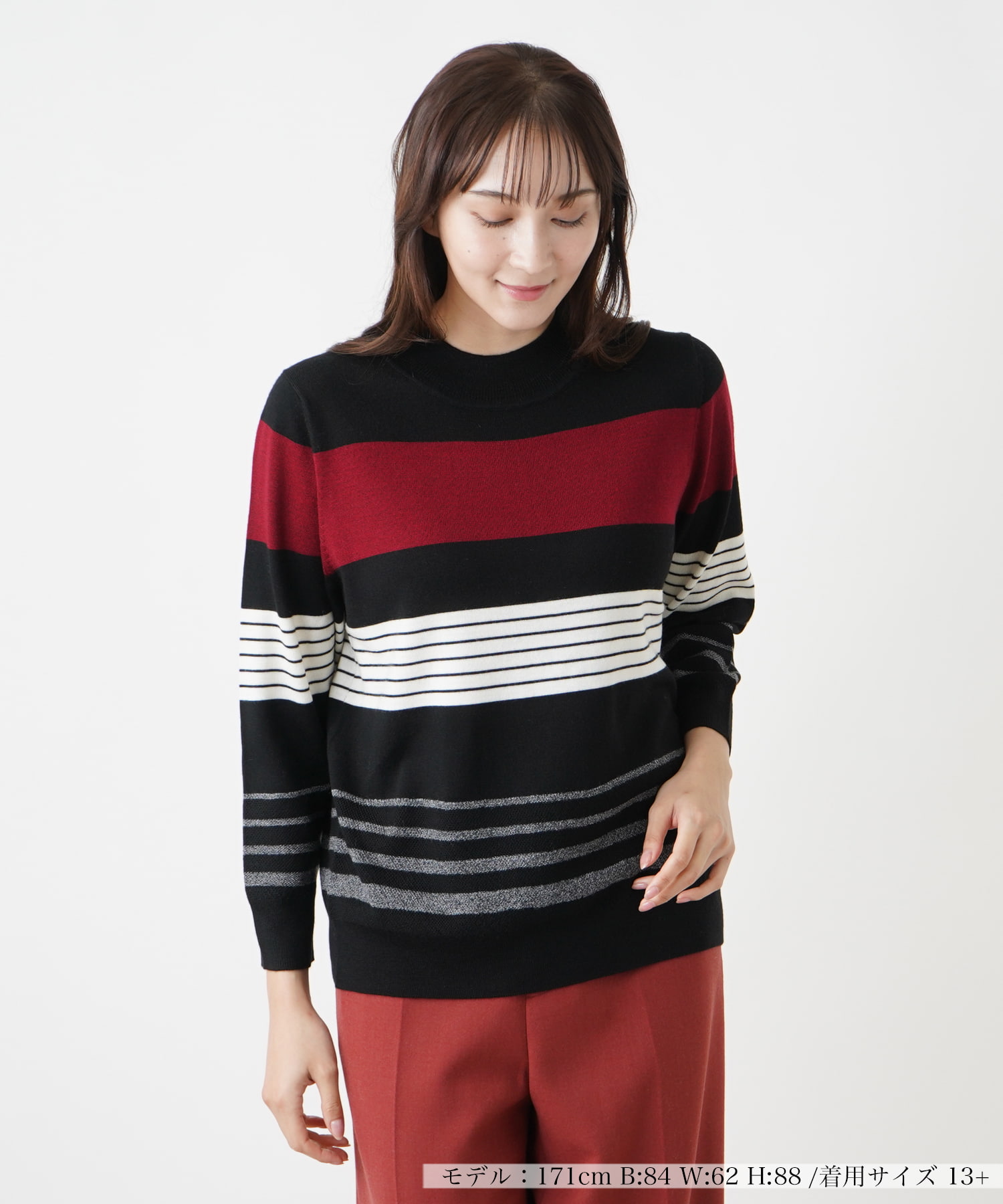 マルチボーダーハイネックニット【Leilian WHITE LABEL】 -｜Leilian（レリアン）｜Leilian Co.,LTD Official Online Store