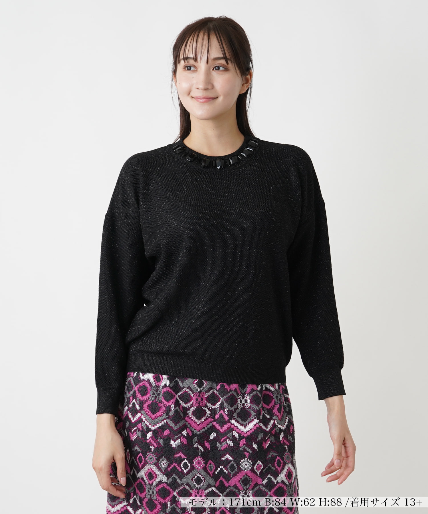 ビジューネックラメニット【THE NEW】【Leilian WHITE LABEL】 -｜Leilian（レリアン）｜Leilian Co.,LTD Official Online Store