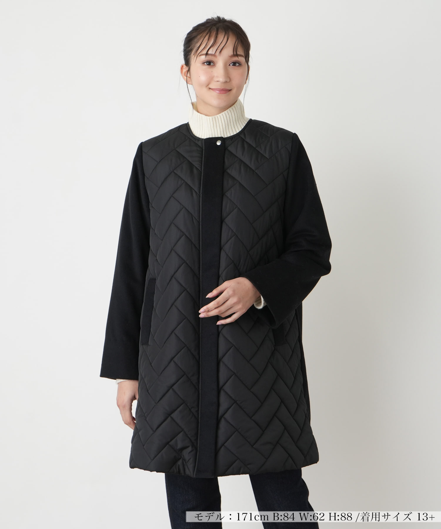 キルティング切替ノーカラーコート【Leilian WHITE LABEL】 -｜Leilian（レリアン）｜Leilian Co.,LTD Official Online Store